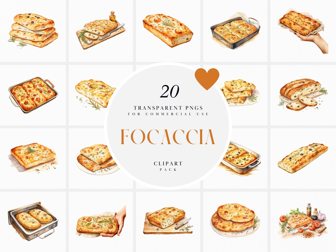 Watercolor Focaccia Clipart, Warm Italian Focaccia Bread Clipart, Fresh ...