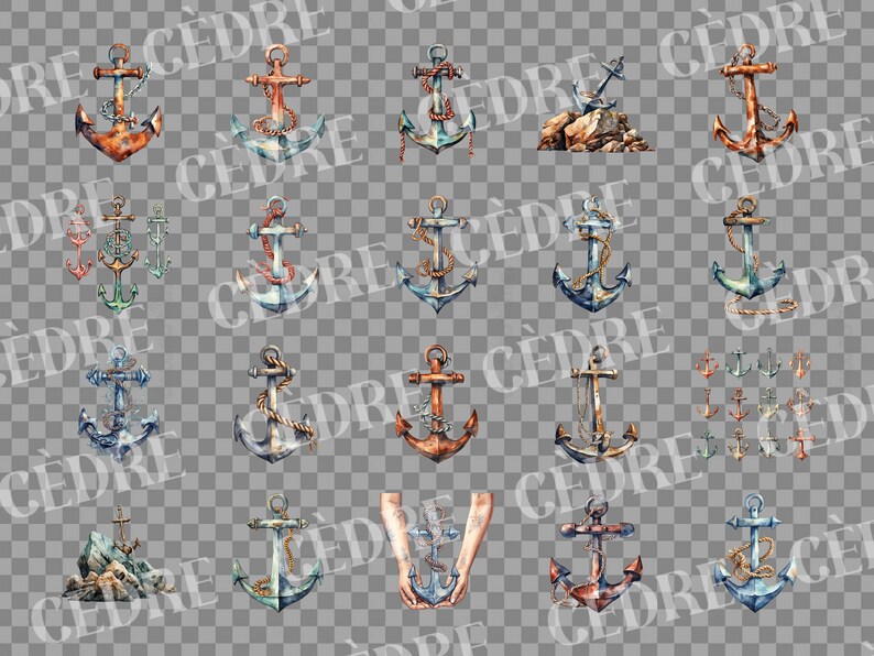 Watercolor Nautical Rustic Anchor Clipart, Maritime Rustic Anchors ...