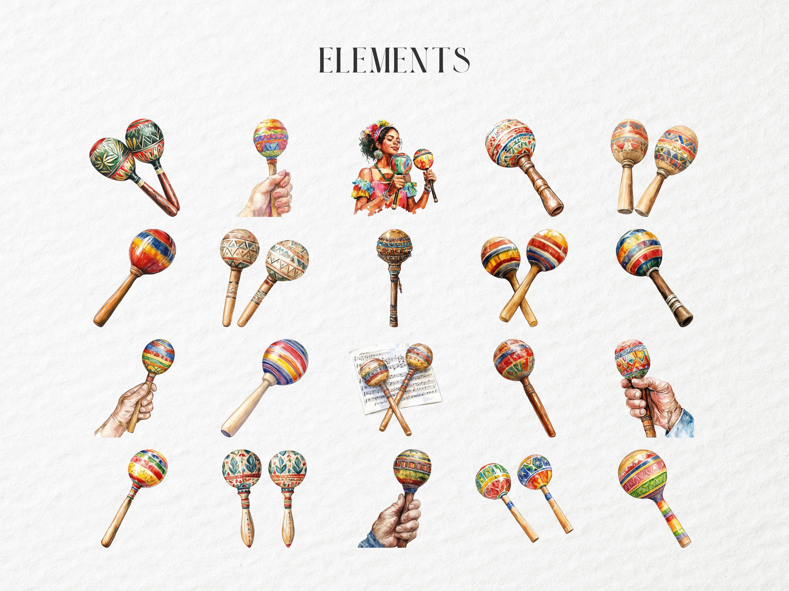 Watercolor Maracas Clipart, Shaker Shac Shac Clipart, Rattle Percussion ...