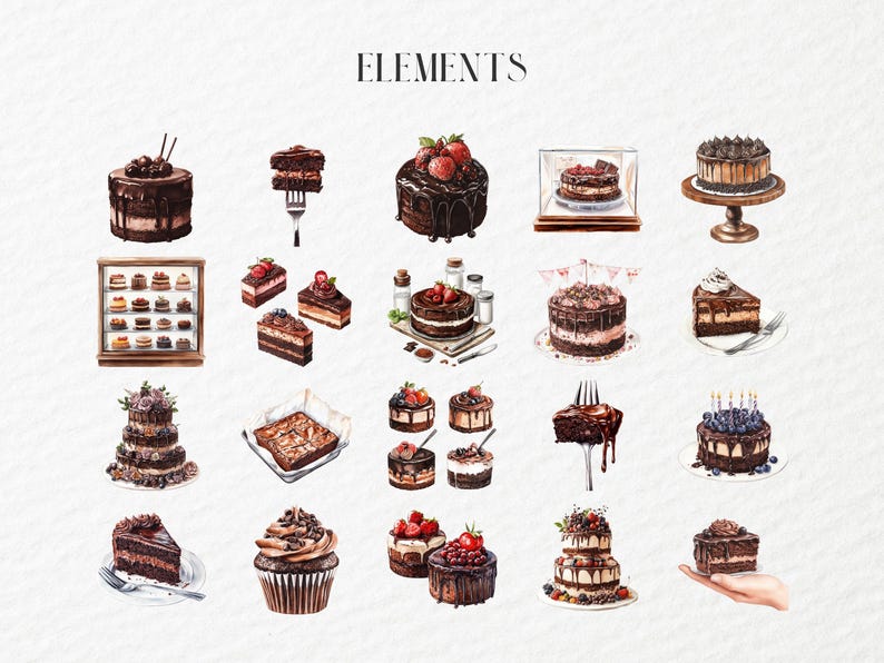 Watercolor Chocolate Cake Clipart, Sweet Chocolate Cakes Clipart ...