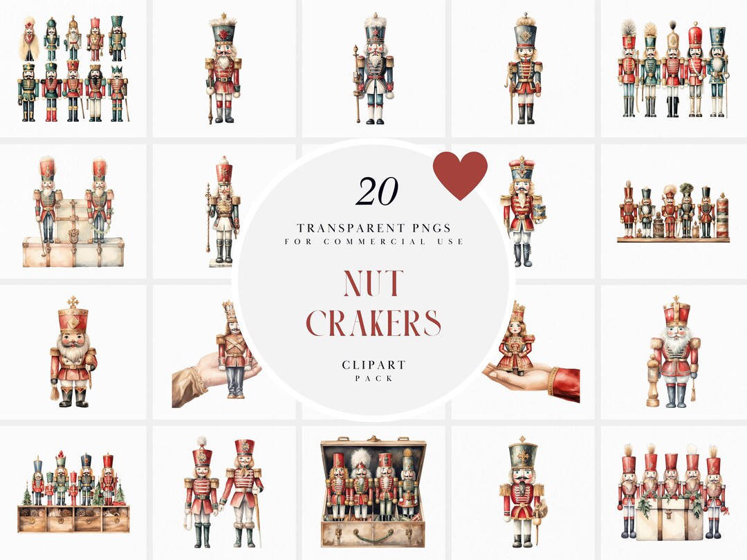 Watercolor Christmas Nutcracker Clipart, Retro Xmas Nutcrackers Clipart ...