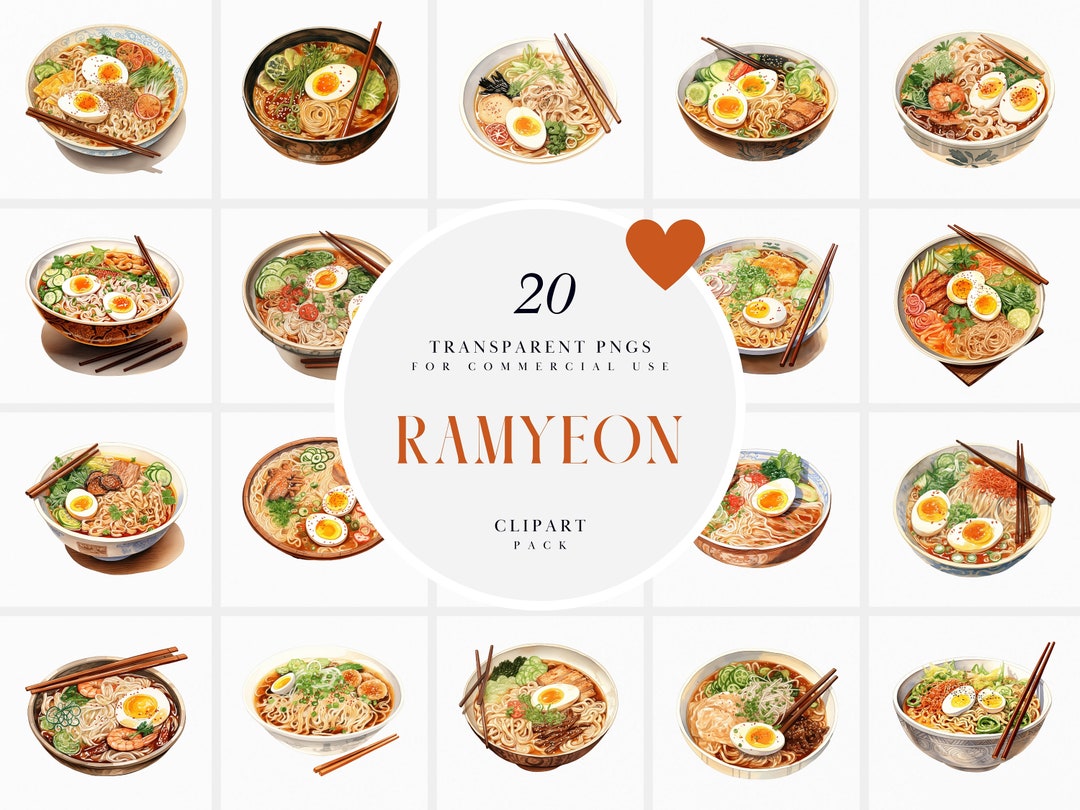 Watercolor Korean Ramyeon Clipart, Ramyeon Noodles Clipart, Authentic ...