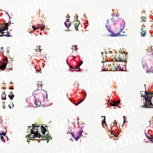 Watercolor Love Potion Clipart, Magical Love Potions Clipart ...