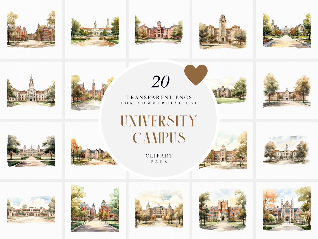 Watercolor University Campus Clipart, Uni Campus Clipart, College ...