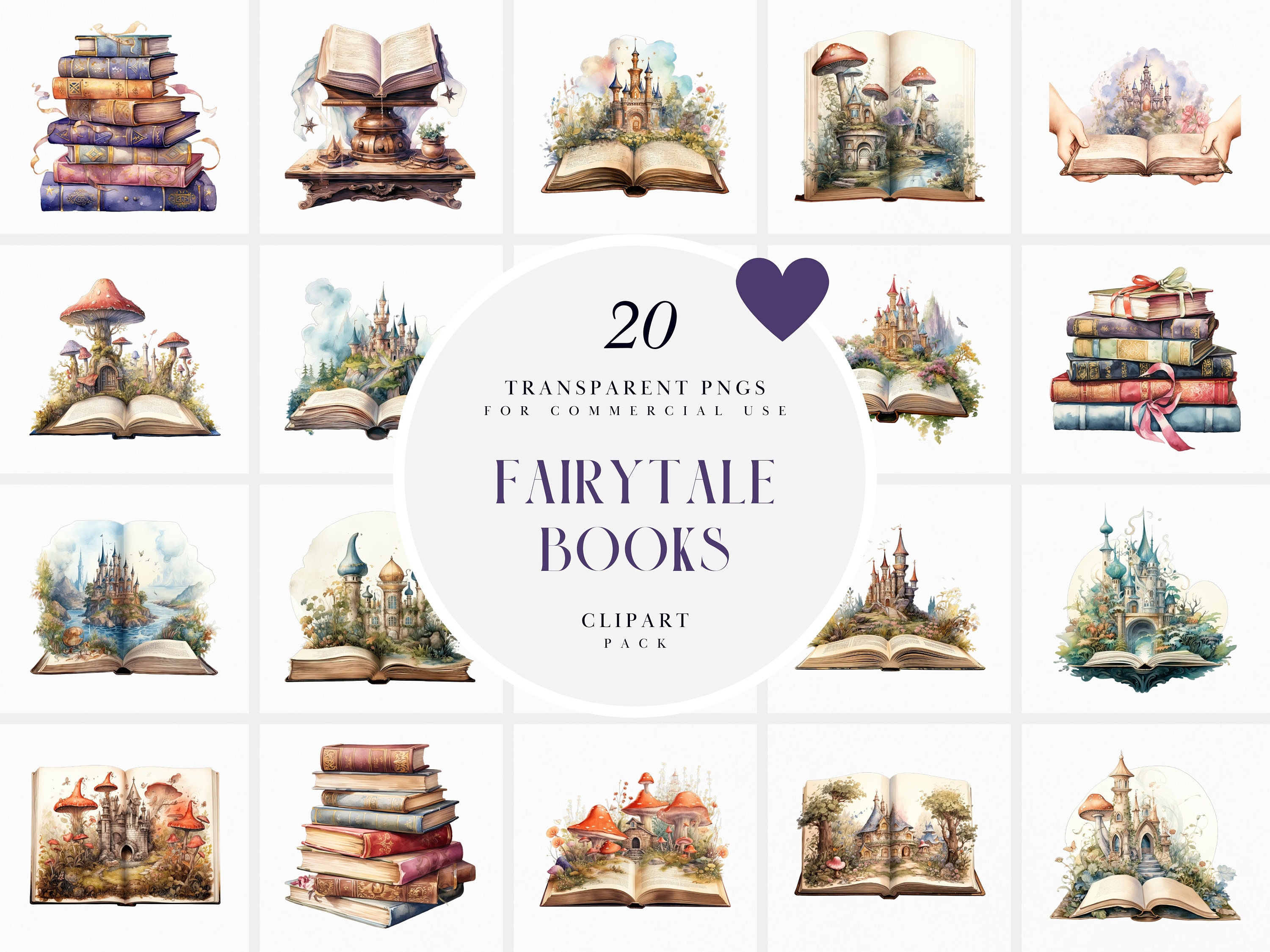 Watercolor Fairytale Book Clipart, Fairytale Story Books Clipart, Magic ...