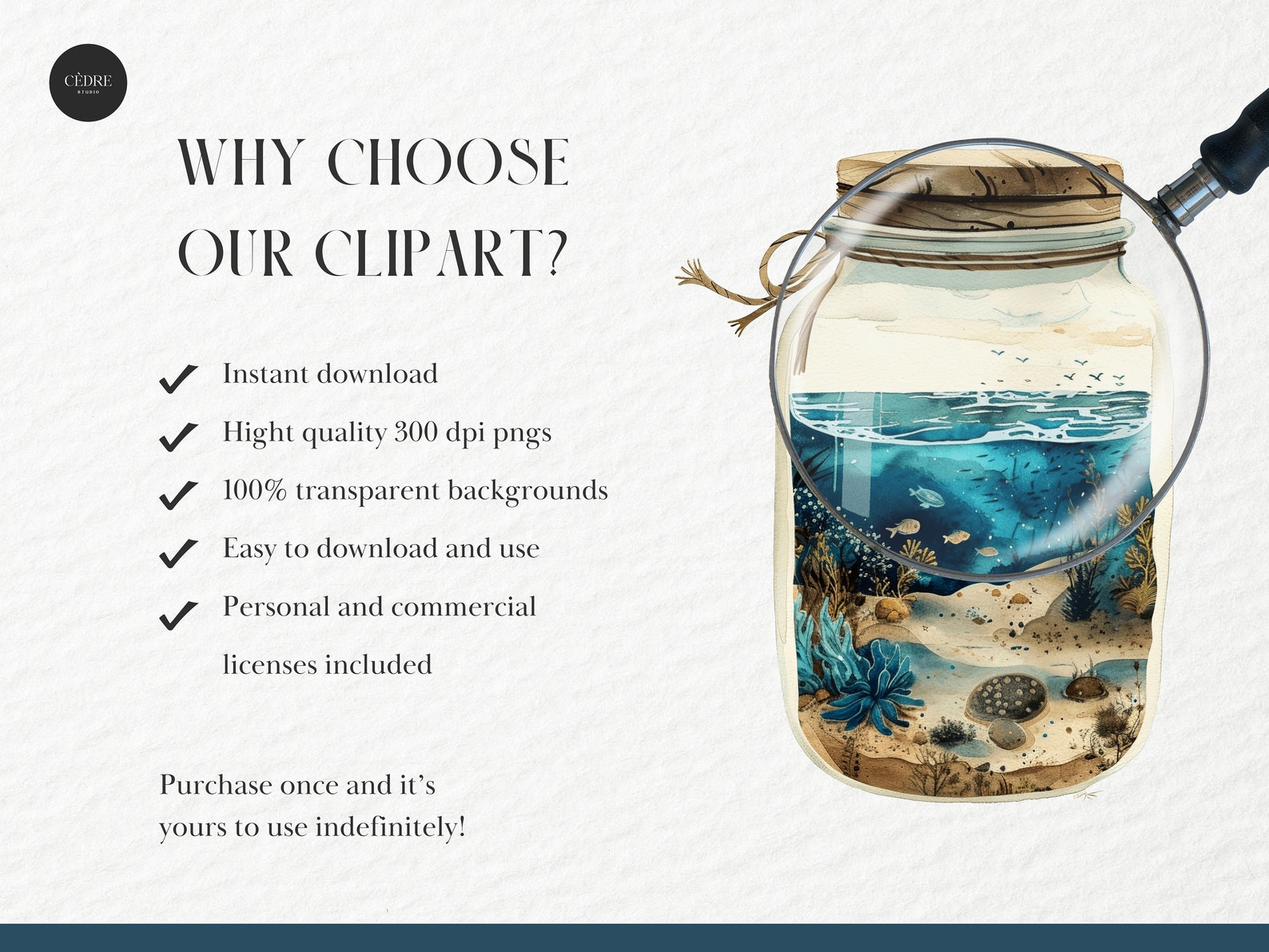 Watercolor Deep Sea in Jar Clipart, Ocean in Jar Clipart, Underwater in ...