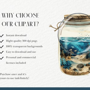 Watercolor Deep Sea in Jar Clipart, Ocean in Jar Clipart, Underwater in ...