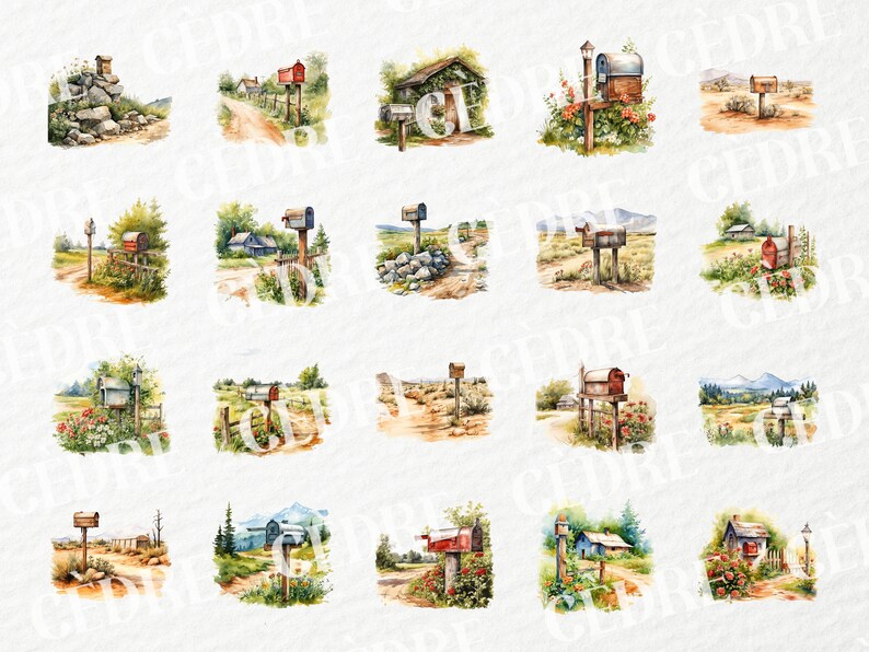 Watercolor Rural Mail Box Clipart, Countryside Mail Boxes Clipart ...