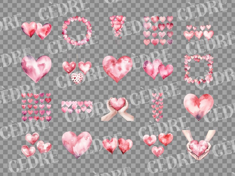 Watercolor Pink Hearts Clipart, Pink Heart Clipart, Heart Shape Clipart ...