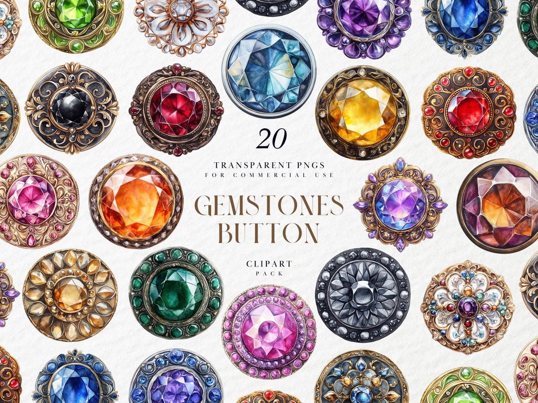 Watercolor Gemstone Buttons Clipart, Sparkling Jewel Cutouts ...