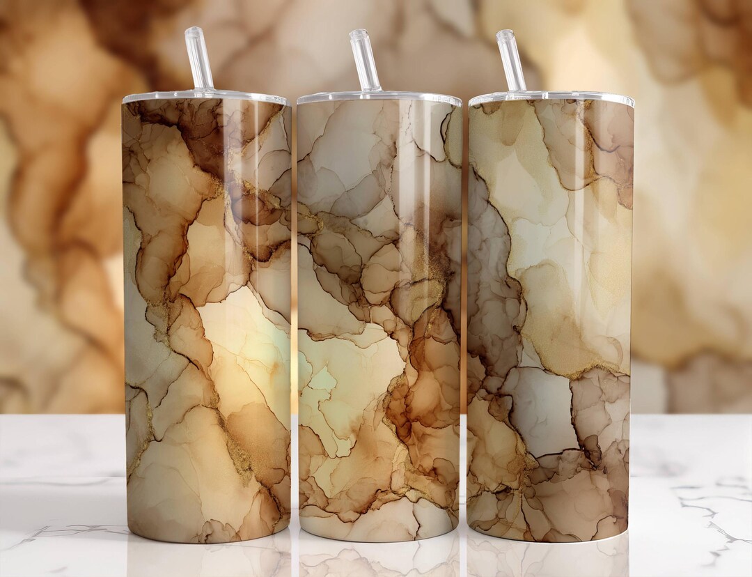20 Oz Skinny Tumbler Wrap, Brown Alcohol Ink, Marble Shine, Straight ...