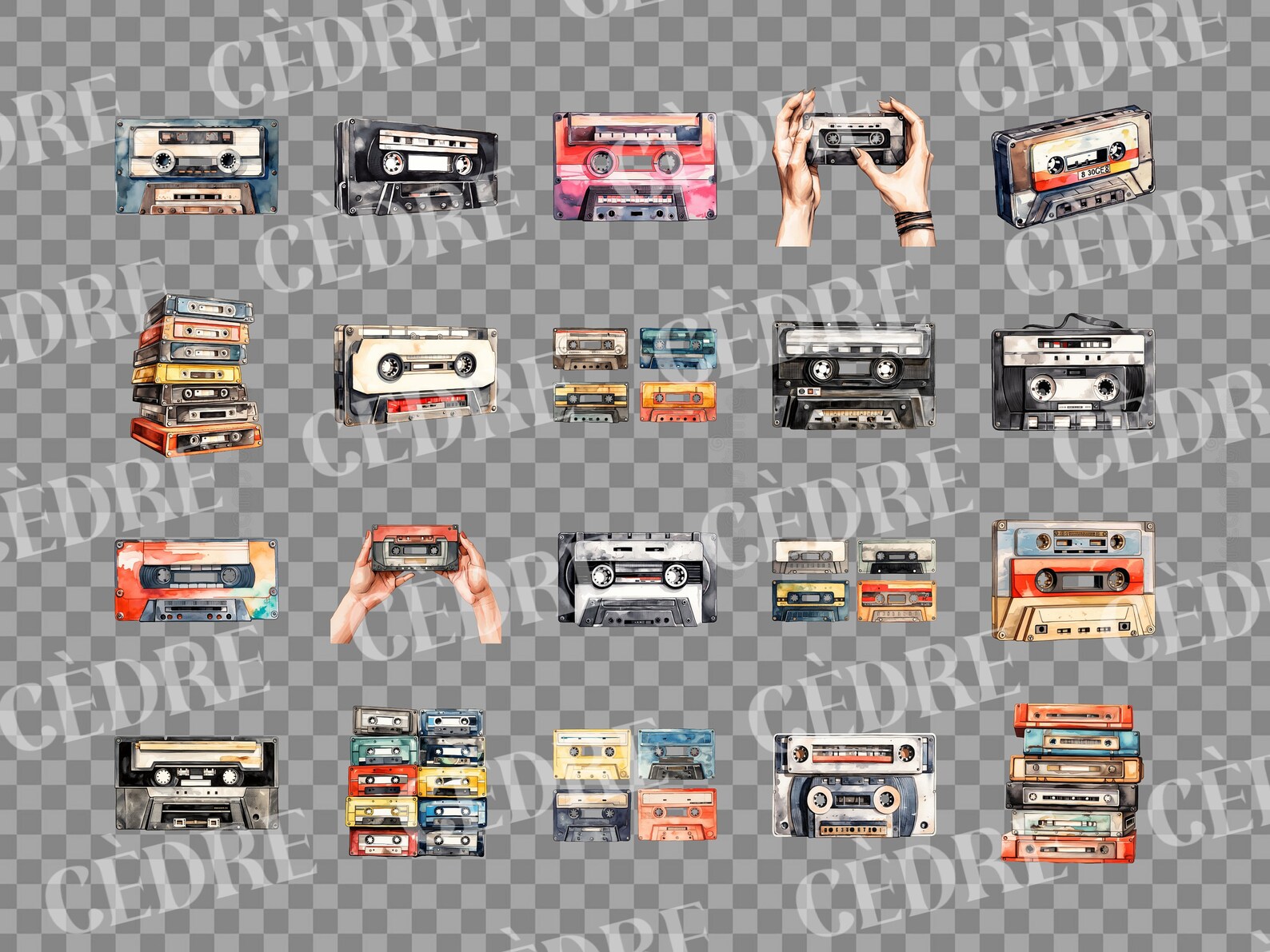 Watercolor Cassette Tapes Clipart, VHS Tapes Clipart, Audio Tape Video ...