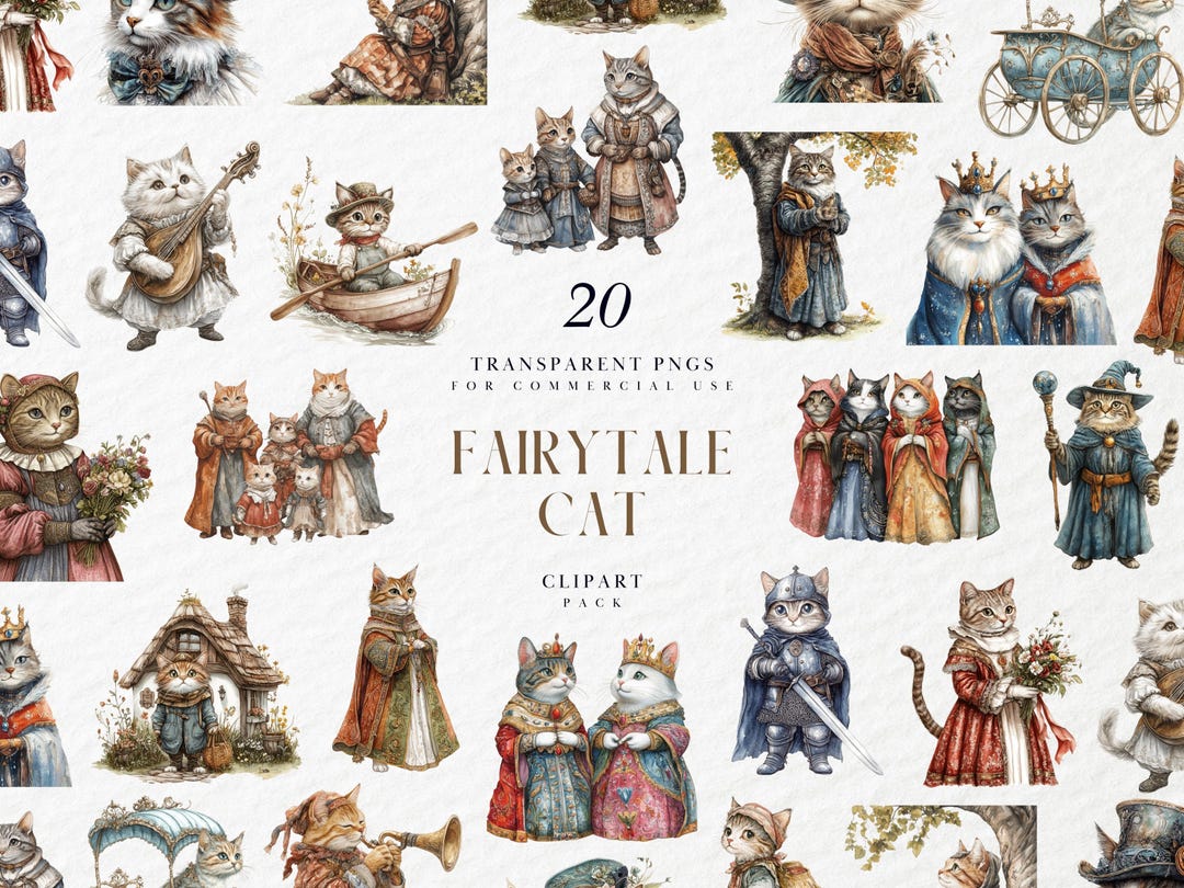 Watercolor Fairytale Cat Clipart, Enchanted Fantasy Kitten, Magical ...