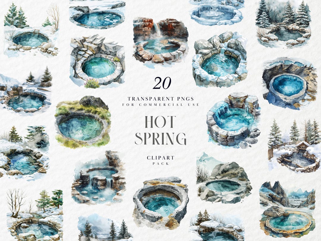 Watercolor Hot Spring Clipart, Water Spring, Hydrothermal, Geothermal ...