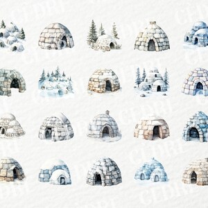 Watercolor Igloo Clipart, Cold Snowy Igloos, Icey Winter Igloo Village ...