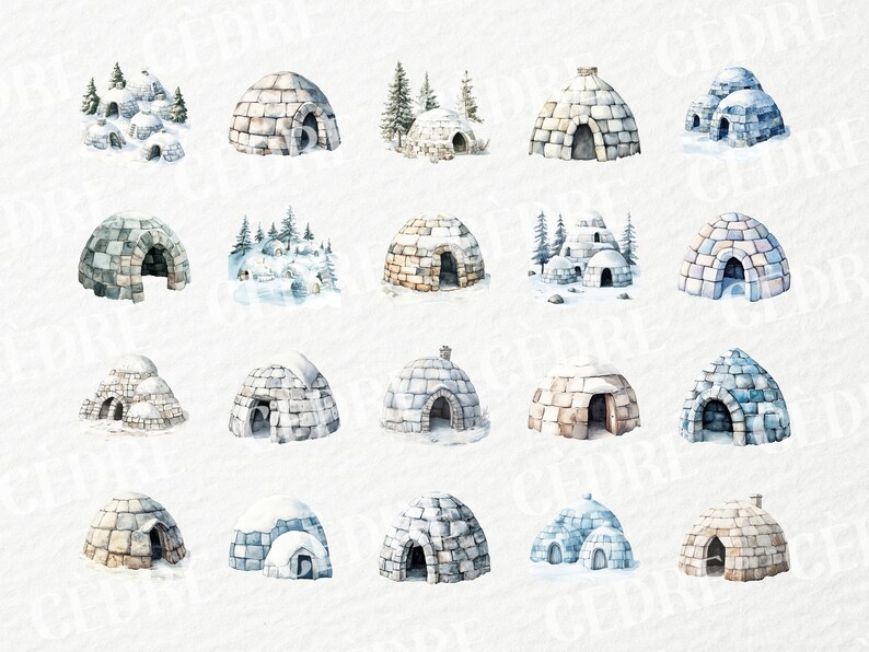 Watercolor Igloo Clipart, Cold Snowy Igloos, Icey Winter Igloo Village ...