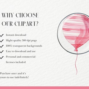 Watercolor Pink Balloon Clipart, Pink Balloons Clipart, Birthday Party ...
