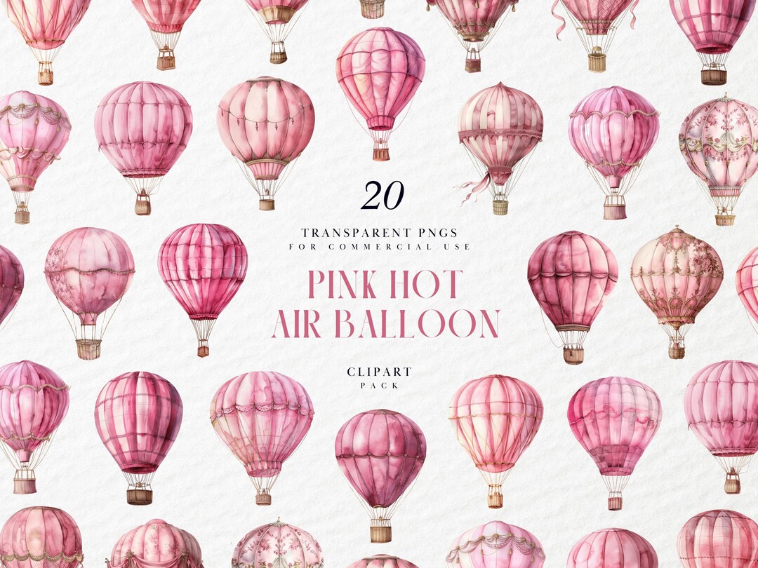 Watercolor Pink Hot Air Balloon Clipart, Floral Basket Airship, Nursery ...