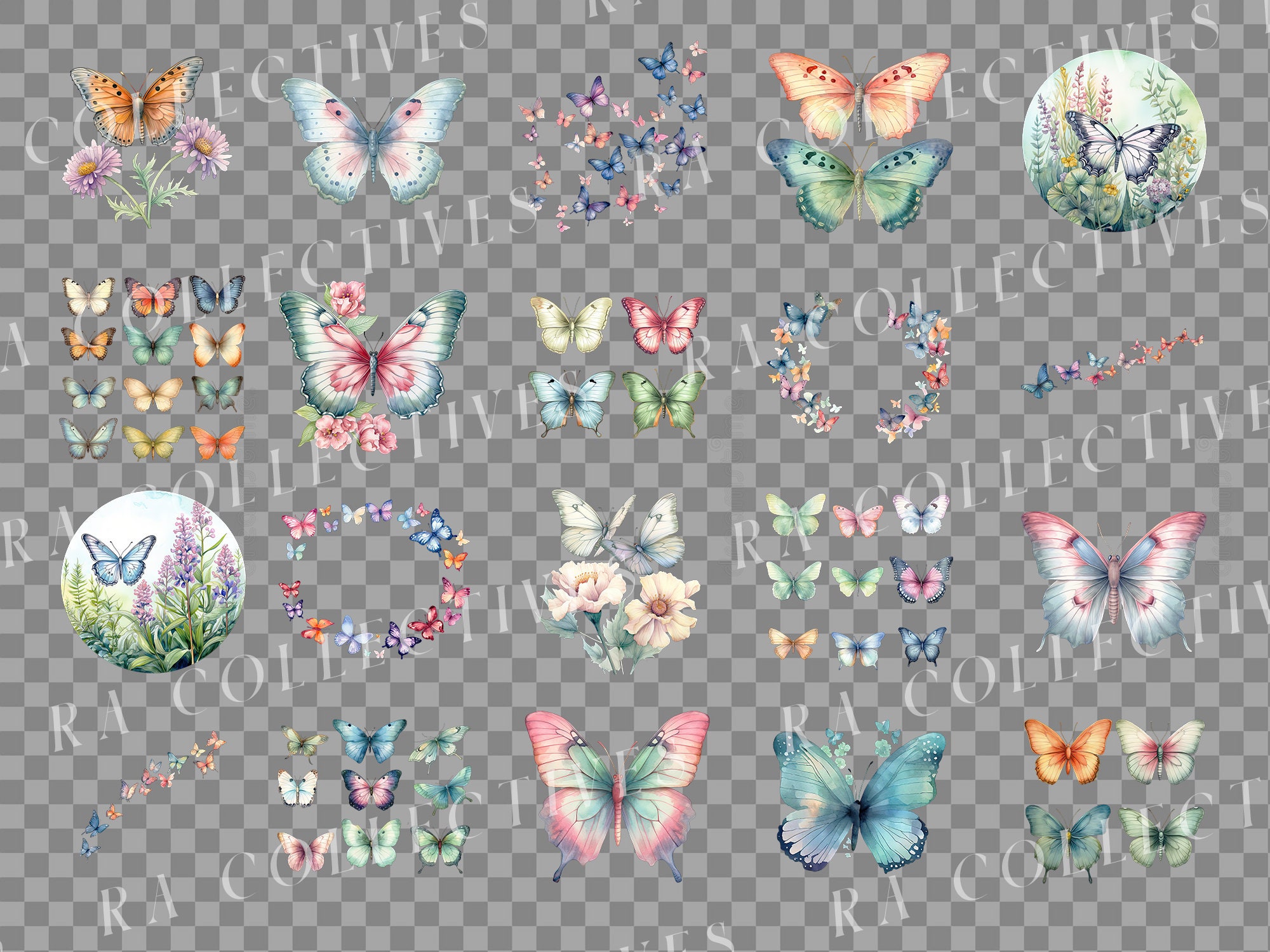 Watercolor Pastel Butterflies Clipart Butterfly Clipart - Etsy