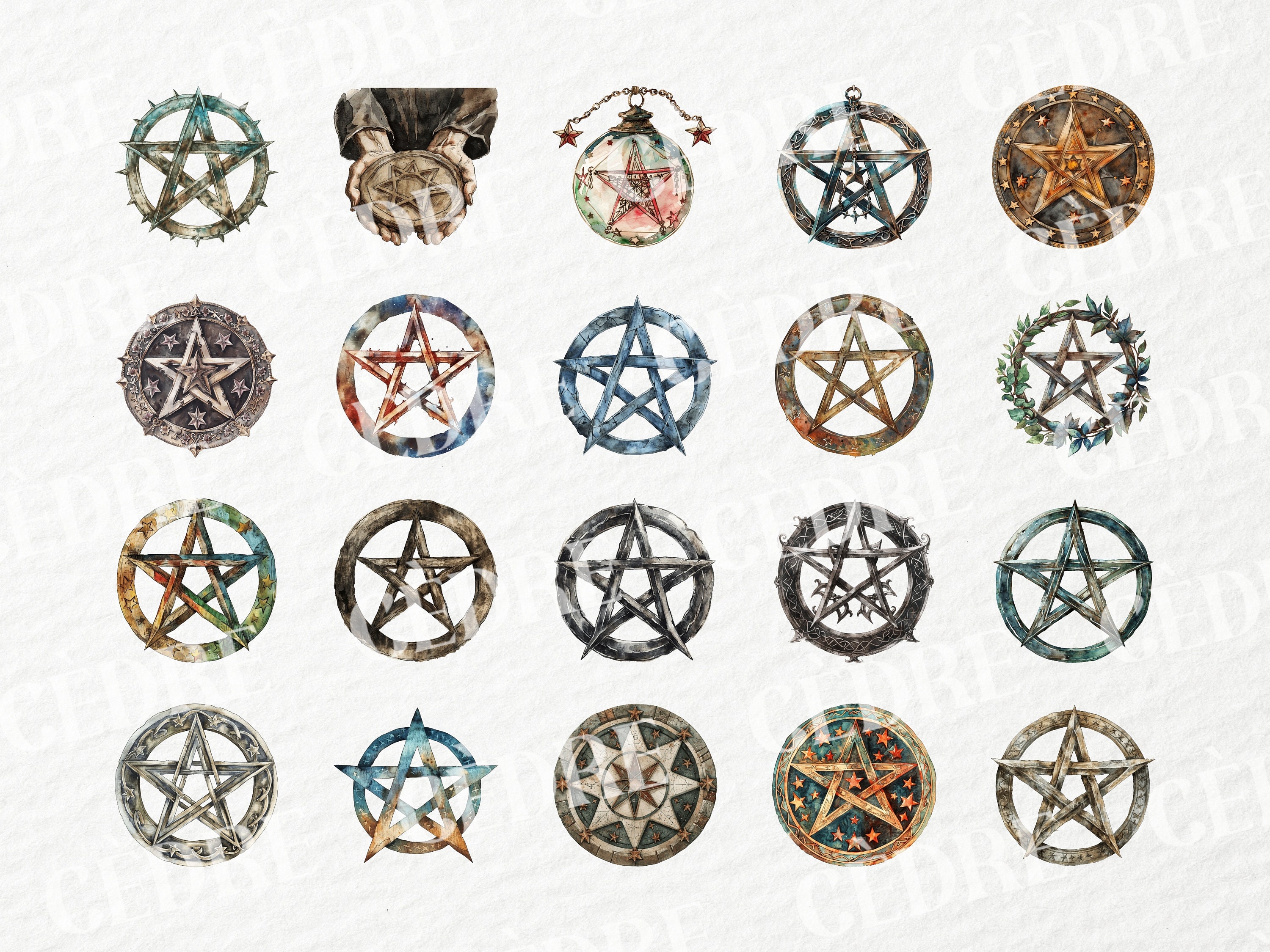 Watercolor Witchs Pentagram Clipart, Magical Pentagrams Clipart, Wiccan ...