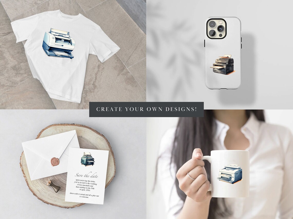 Watercolor Printer Clipart, Printing Machine Clipart, Fax Machine ...