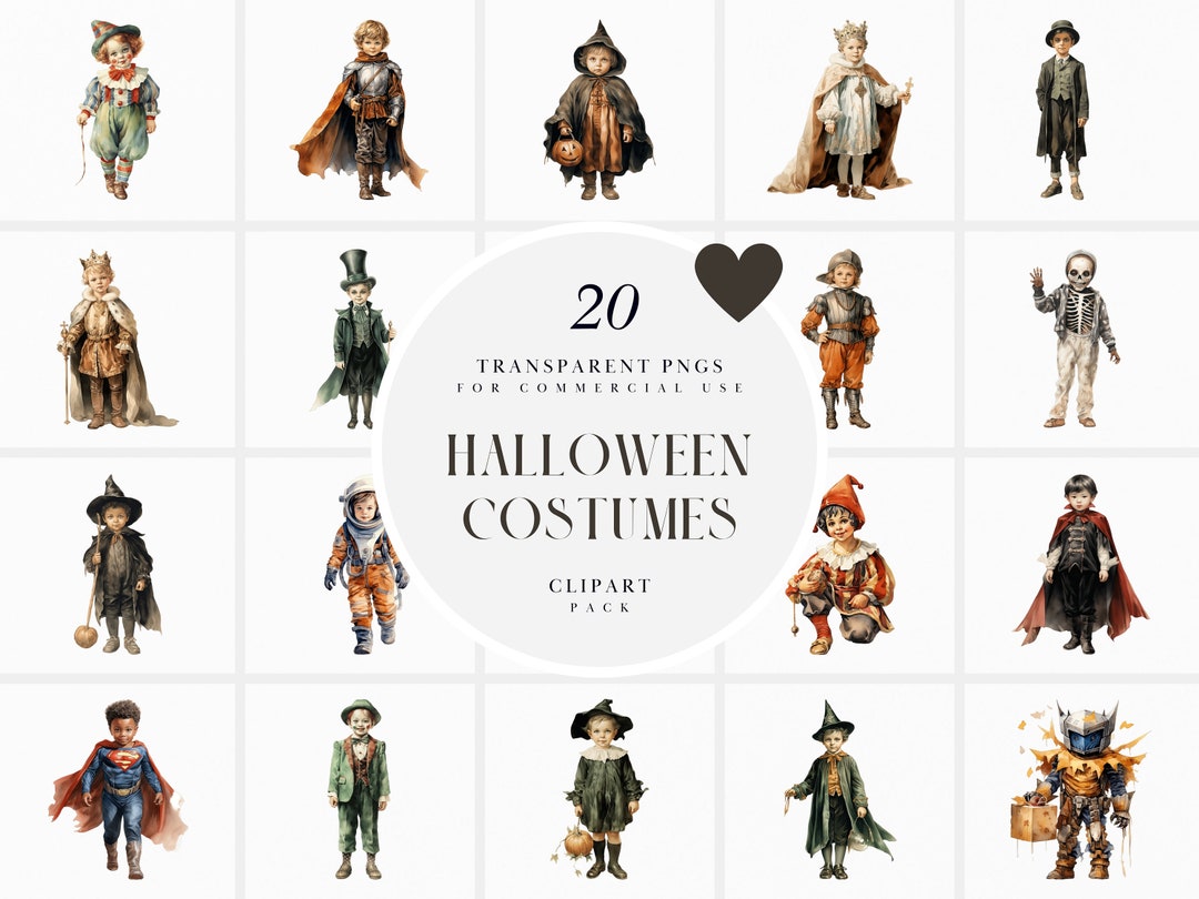 Watercolor Boys Halloween Costume Clipart, Cute Little Boy Costumes ...