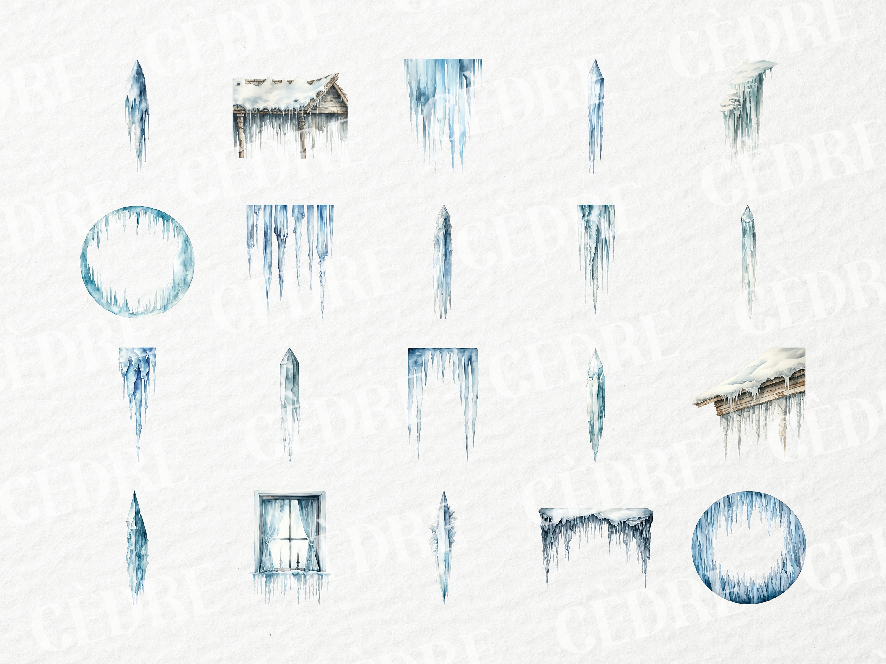 Watercolor Icicles Clipart, Freezing Icicle Clipart, Sparkling Icicle ...