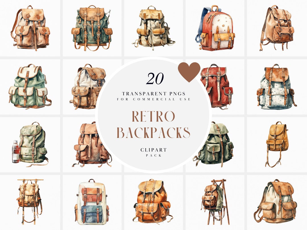 Watercolor Camping Backpack Clipart, Adventurer's Backpack, Retro ...