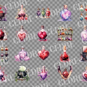Watercolor Love Potion Clipart, Magical Love Potions Clipart ...