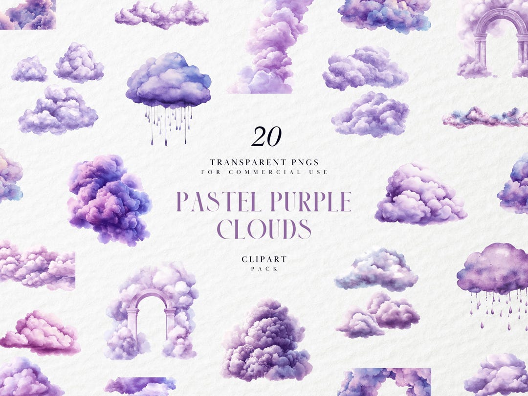 Watercolor Pastel Purple Clouds Clipart, Purple Fluffy Clouds, Nursery ...