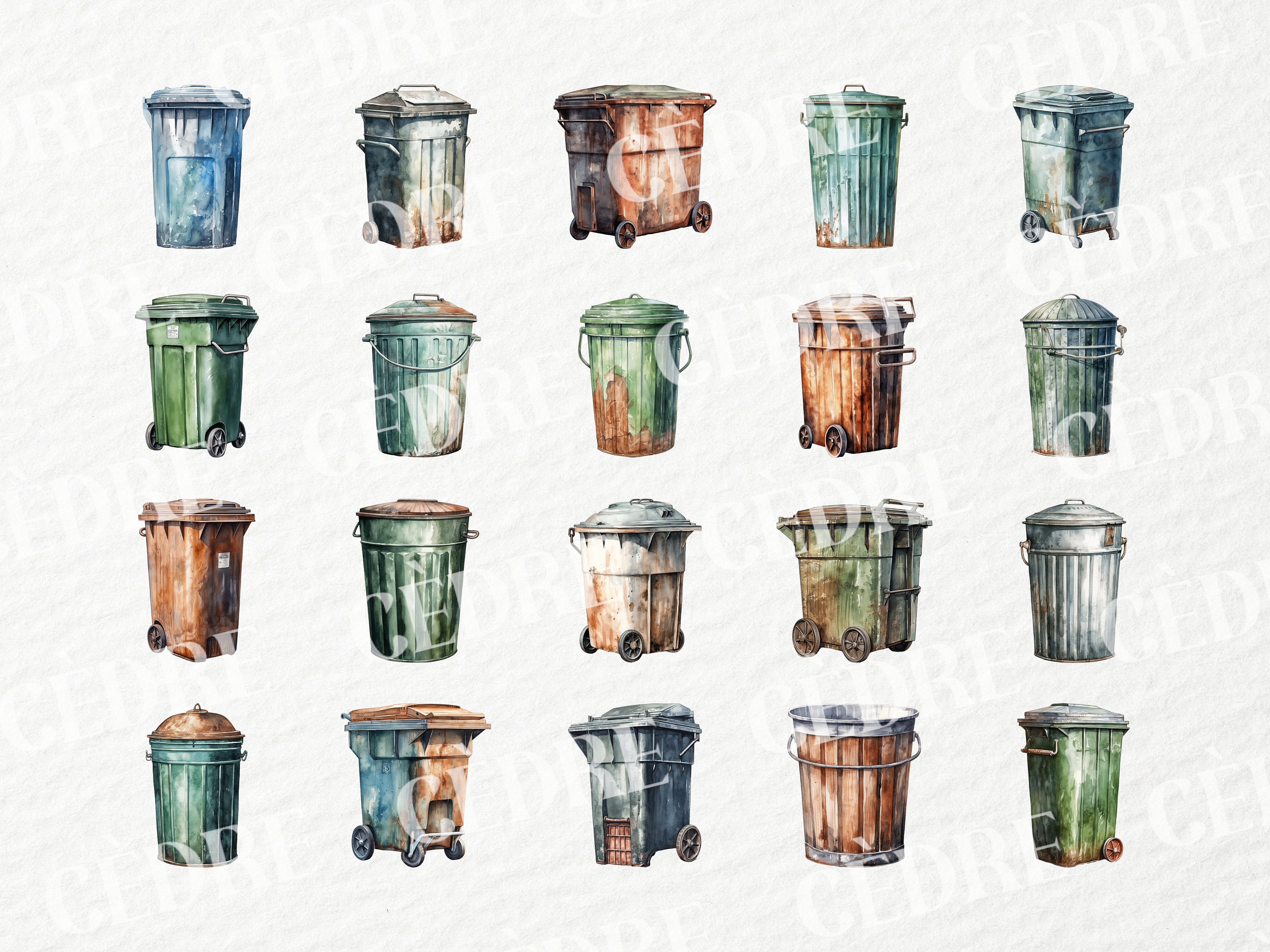 Watercolor Garbage Bin Clipart, Garbage Bin, Rubbish, Trash, Dumpster ...