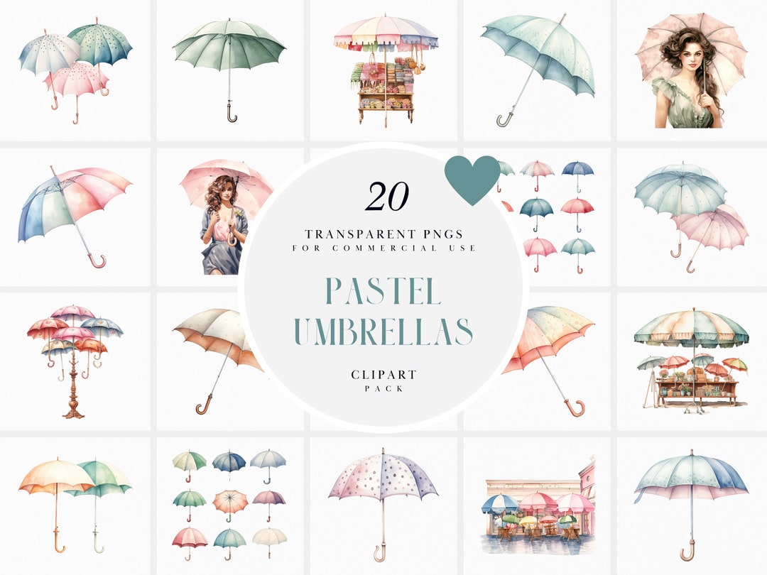 Watercolor Pastel Umbrella Clipart, Pastel Umbrellas Clipart, Rainy Day ...