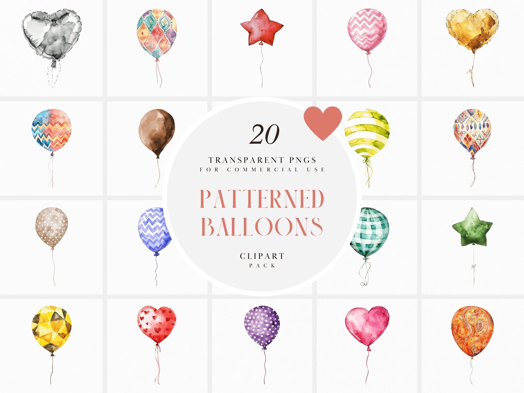 Watercolor Patterned Balloons Clipart, Cute Colorful Balloon, Birthday ...