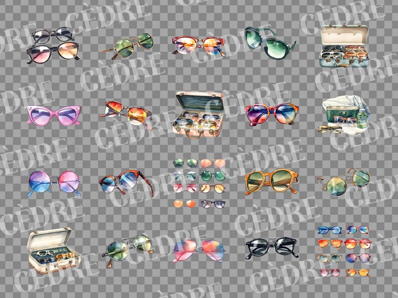 Watercolor Sunglasses Clipart, Shades Clipart, Vintage Sunglasses PNG ...
