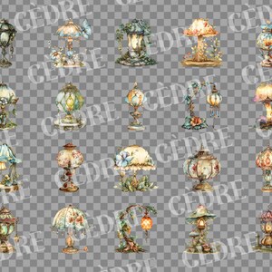 Watercolor Fantasy Bedside Lamps Clipart, Fantasy Oil Lamps Clipart ...