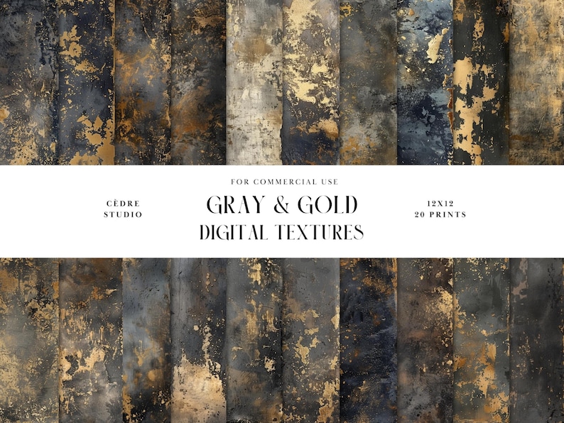Gray and Gold Digital Textures, Dark Gray and Golden Digital Papers ...