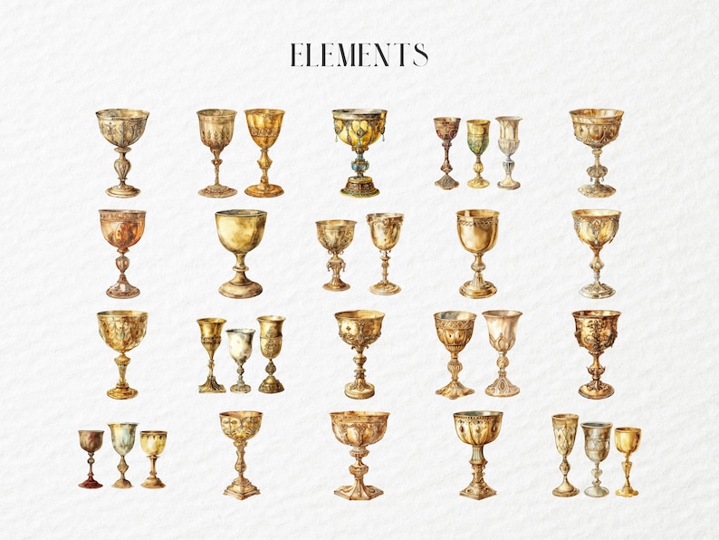 Watercolor Golden Chalice Clipart, Gold Chalices, Christianity, Baptism ...