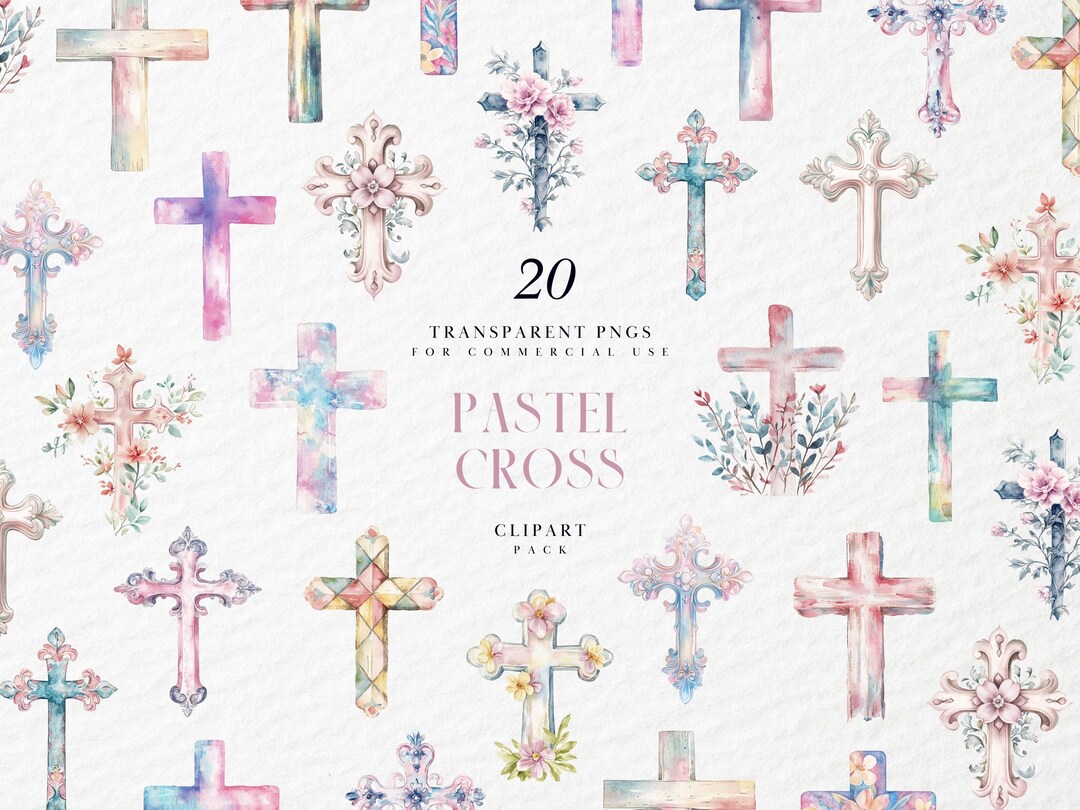 Watercolor Pastel Cross Clipart, Boho Easter Baptism, Religious ...