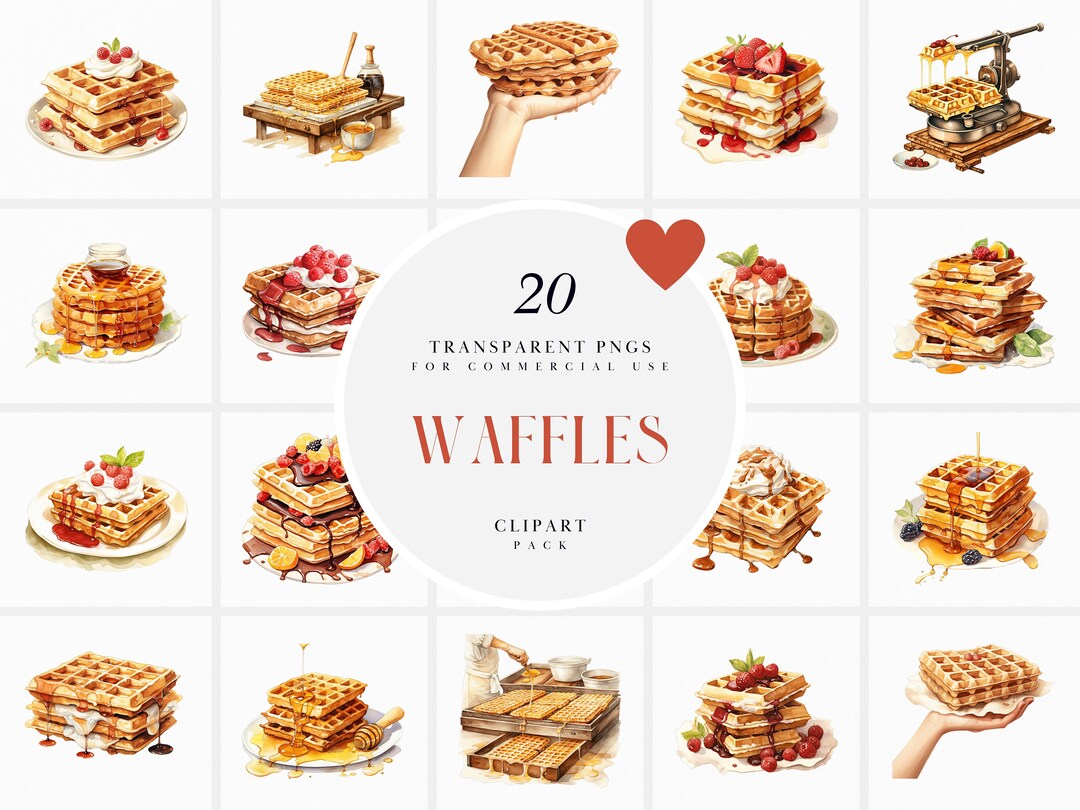 Watercolor Fluffy Waffles Clipart, Breakfast Waffle Clipart, Delicious ...