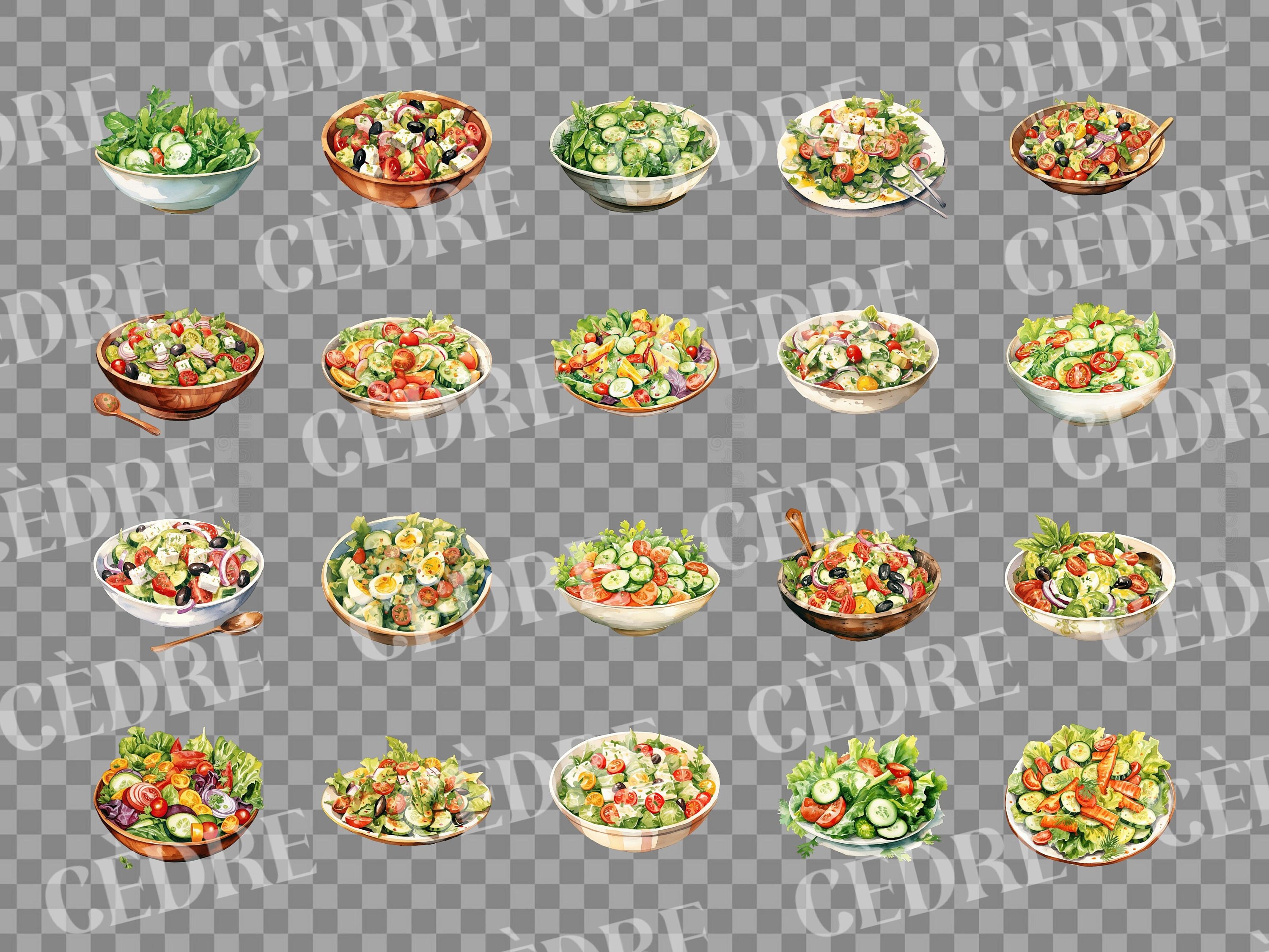 Watercolor Mixed Salad Clipart, Green Salad Bowl Clipart, Fresh Garden ...