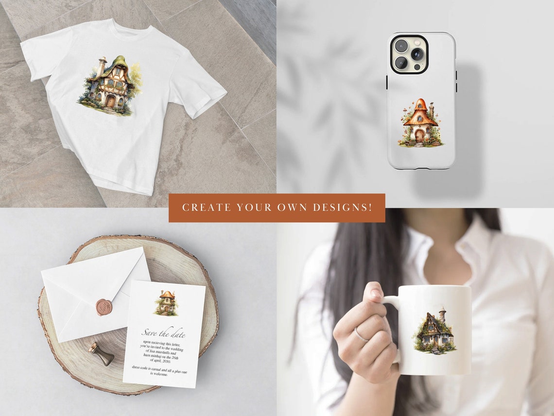 Watercolor Pixie Cottage Clipart, Pixie Cabin Clipart, Whimsical Pixie Cabins, Cute Fantasy ...