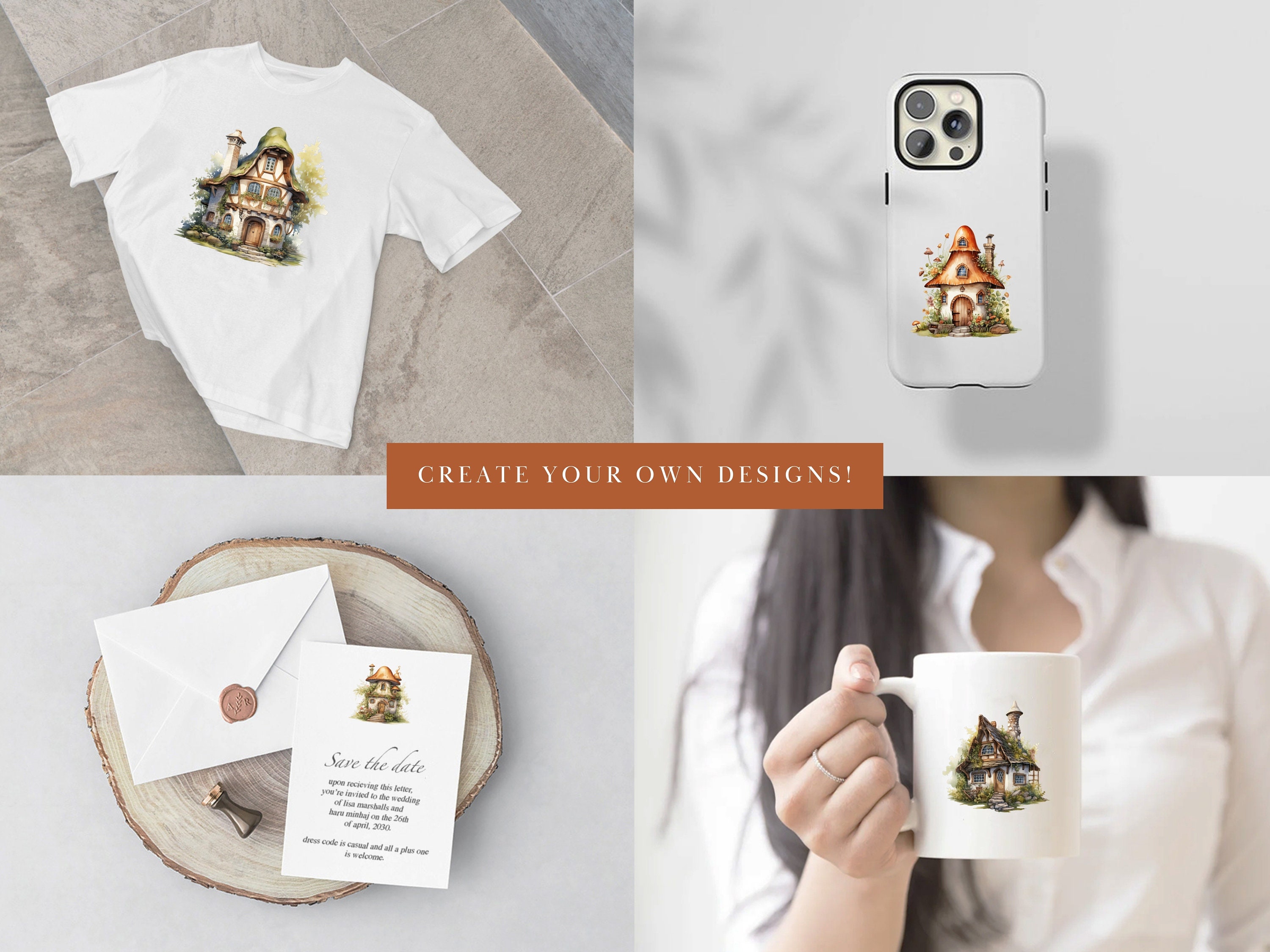 Watercolor Pixie Cottage Clipart, Pixie Cabin Clipart, Whimsical Pixie Cabins, Cute Fantasy ...