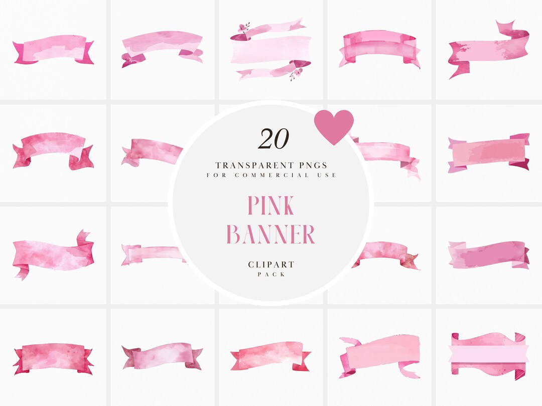 Watercolor Pink Scroll Banner Clipart, Pink Ribbon Banner Clipart, Card ...