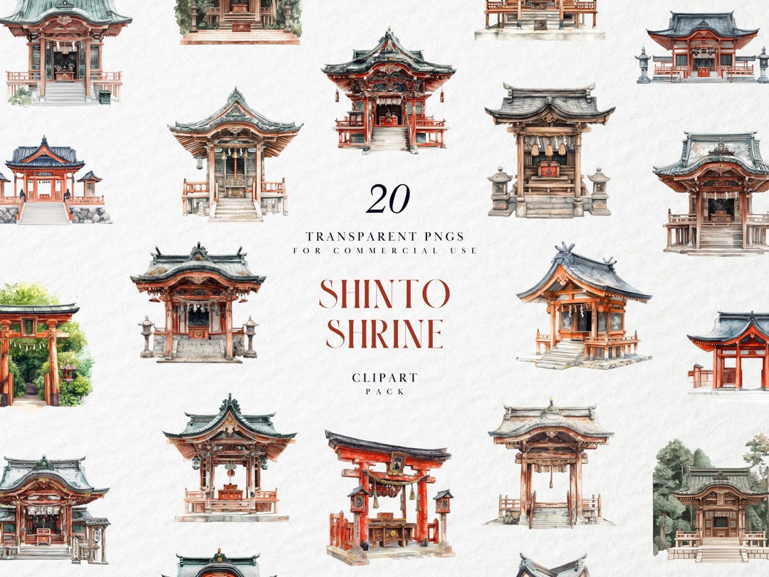 Watercolor Shinto Shrine Clipart, Japanese, Confucianism, Buddhism ...