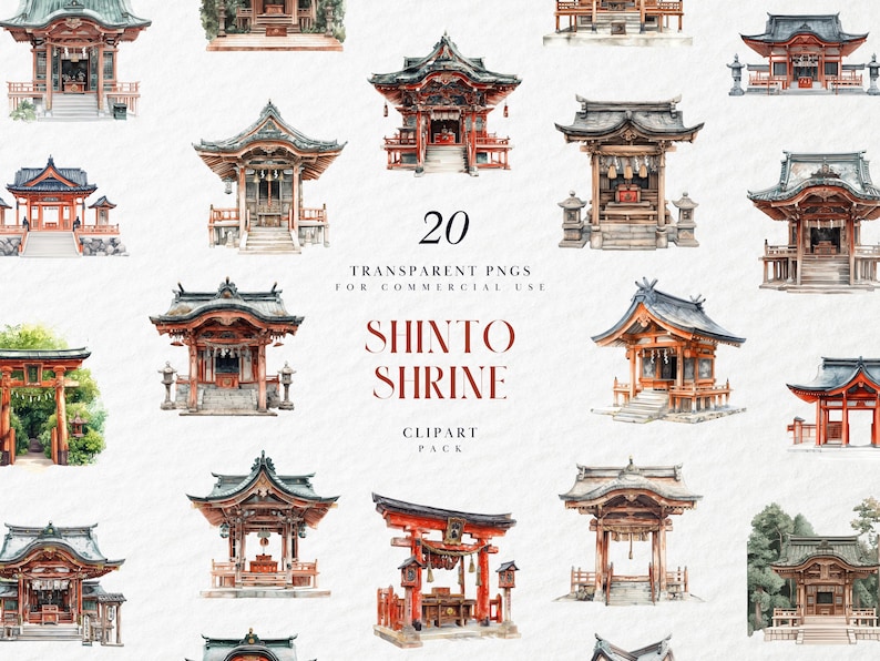 Watercolor Shinto Shrine Clipart, Japanese, Confucianism, Buddhism ...
