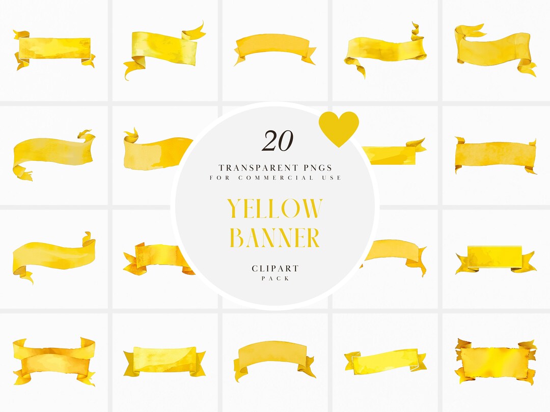Watercolor Yellow Scroll Banner Clipart, Green Ribbon Banner Clipart ...