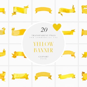 Watercolor Yellow Scroll Banner Clipart, Green Ribbon Banner Clipart ...