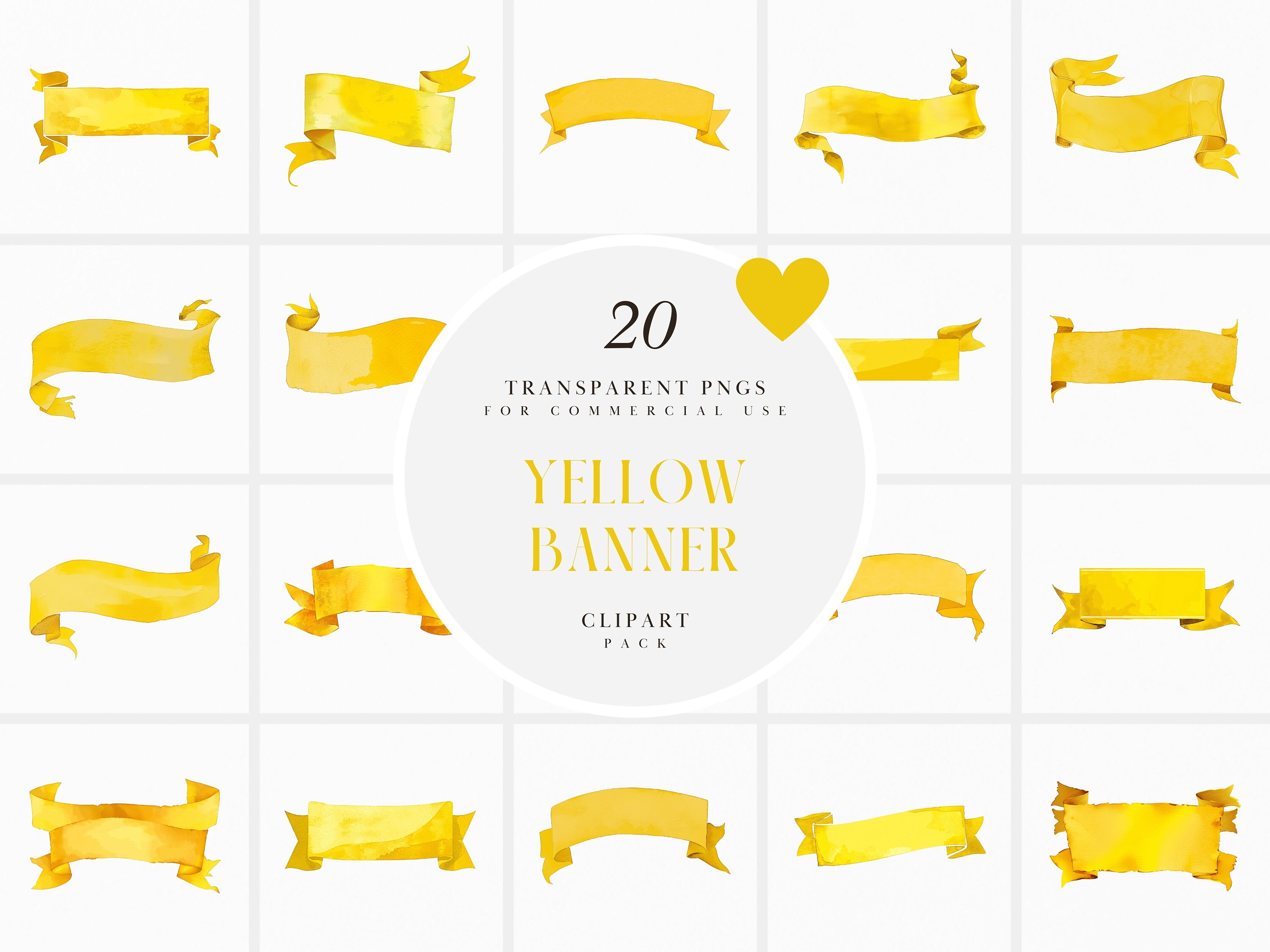 Watercolor Yellow Scroll Banner Clipart, Green Ribbon Banner Clipart ...