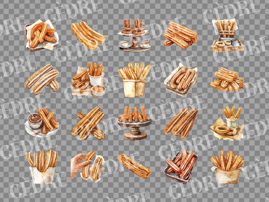 Watercolor Churros Clipart, Churro Clipart, Sweets, Mexican Cuisine ...