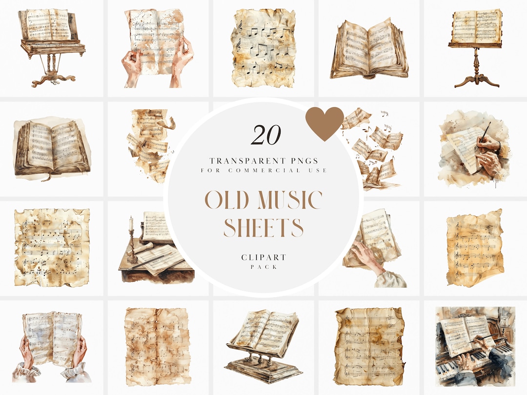 Watercolor Vintage Music Sheet Clipart, Old Aged Music Sheets, Musician ...